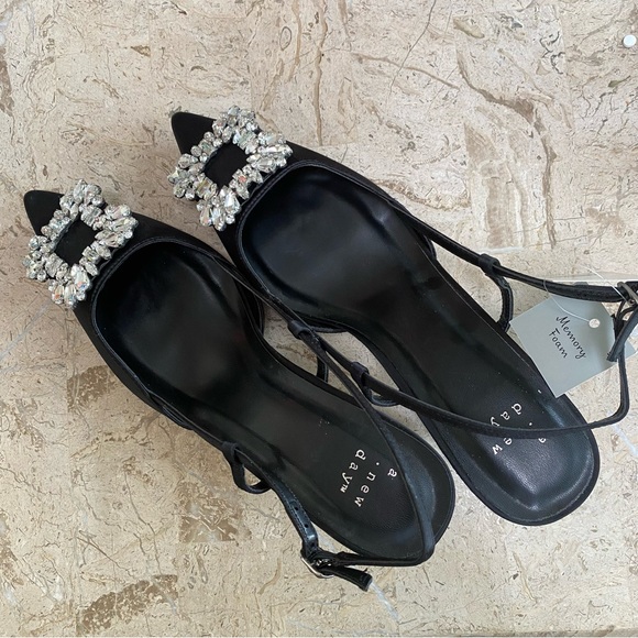 a new day | Shoes | Annette Slingback Pointed Toe Black Satin Elegant A ...